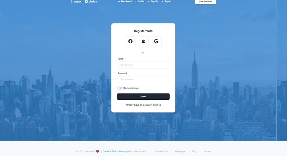 Argon Dashboard Chakra - Free React Template